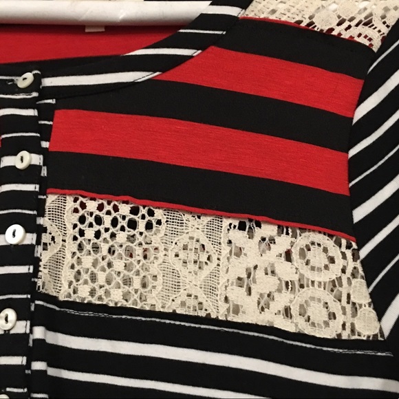 Tops | Unique Long Sleeve Striped Shirt With Lace Cutouts | Poshmark